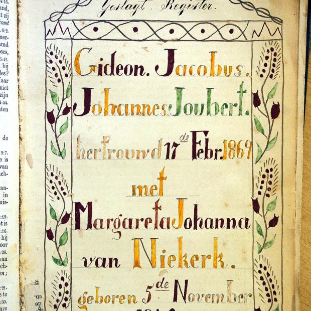 JOUBERT Gideon Jacobus Johannes, geb 1823 en Maria Elizabeth SPIES, geb ...